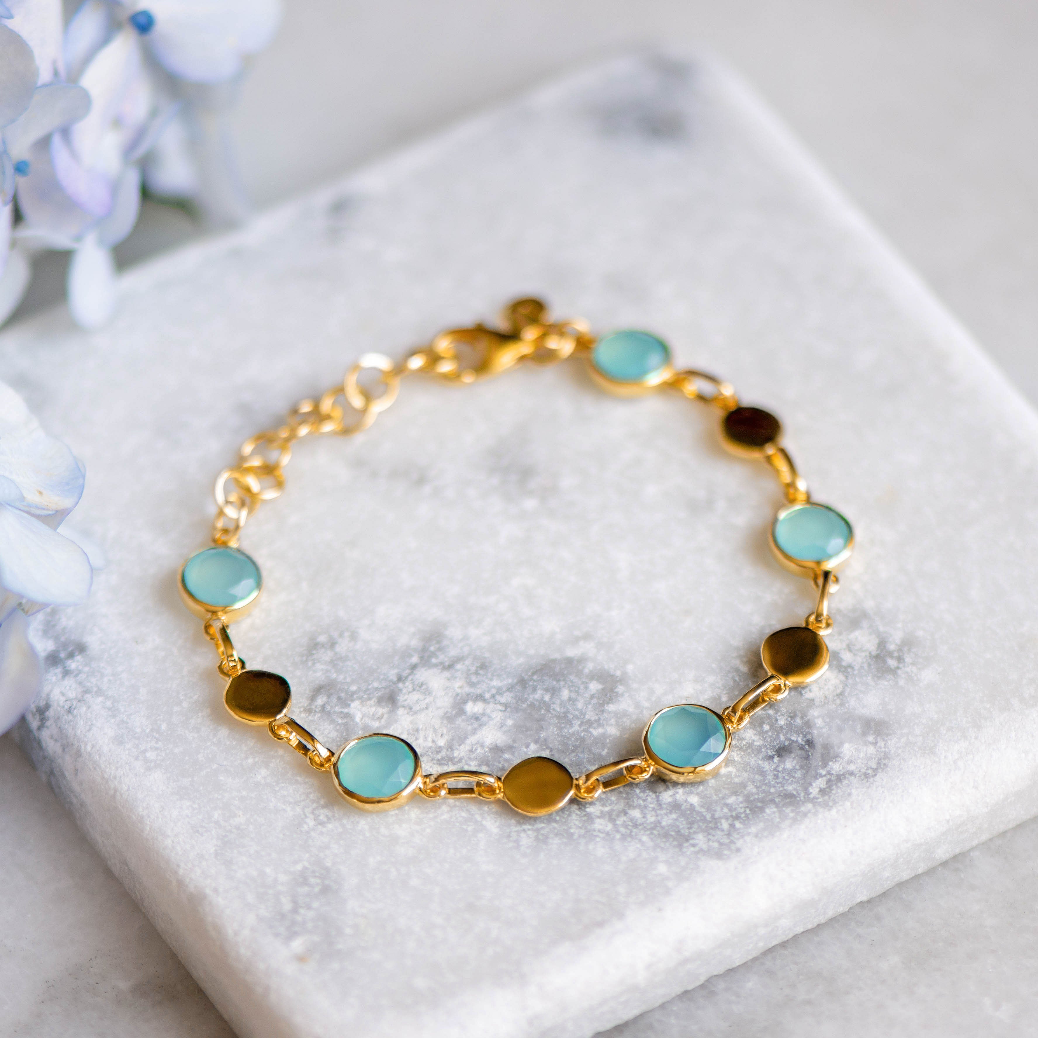 Shop Coco Bracelet in Gold and Aqua Chalcedony | Memara Jewellery