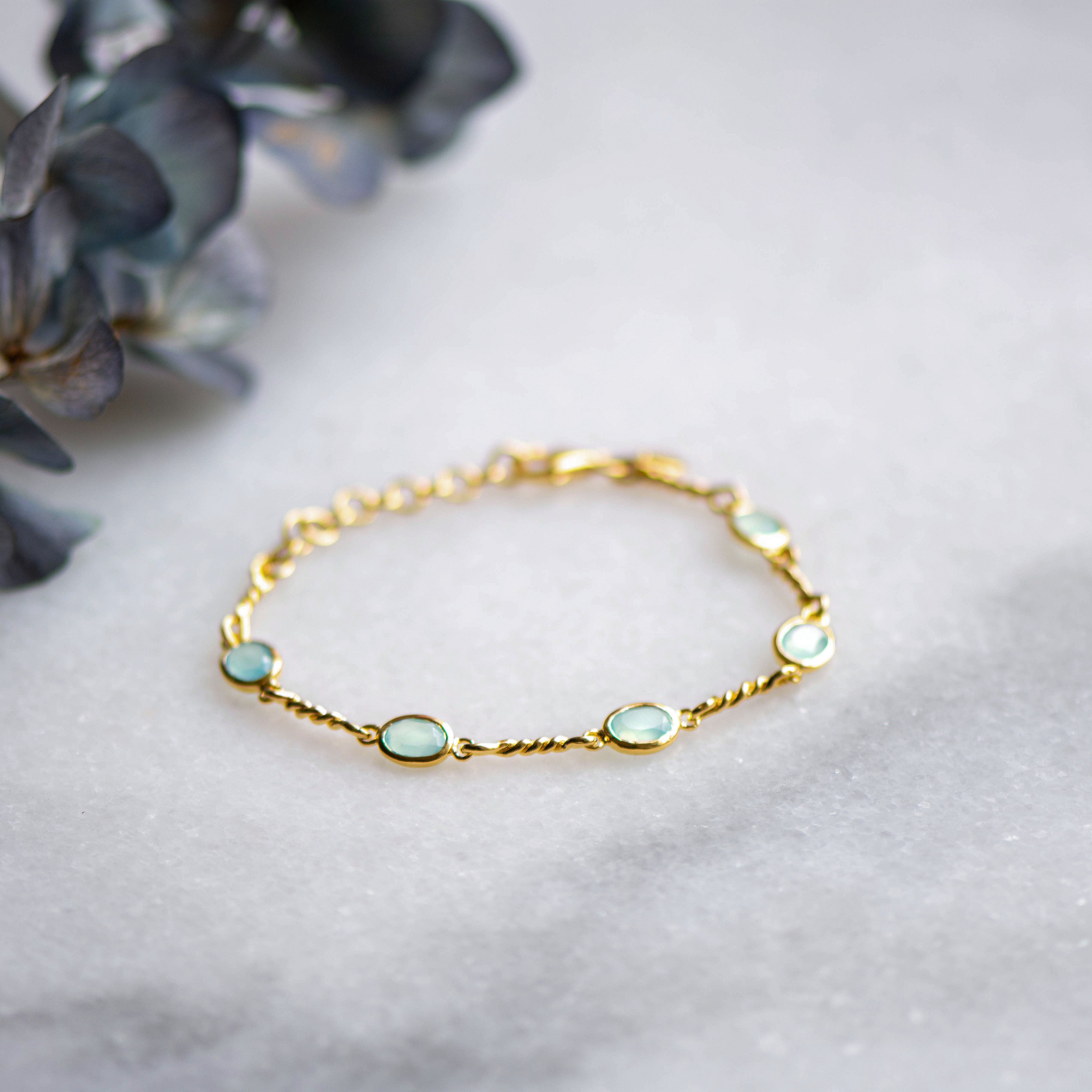 Marilyn's Muse Bracelet in Gold with Aqua Chalcedony | Memara jewellery